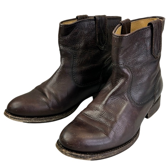 Frye | Shoes | Frye Jamie Stitch Pull On Short Booties Brown Leather ...